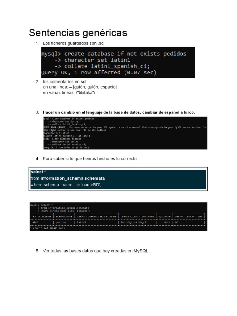 Guía básica de sentencias SQL para gestionar bases de datos | PDF