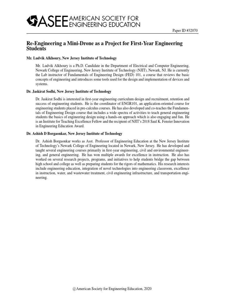 Re-Engineering Drones: Providing First-Year Engineering Students with a Hands-On Learning ...