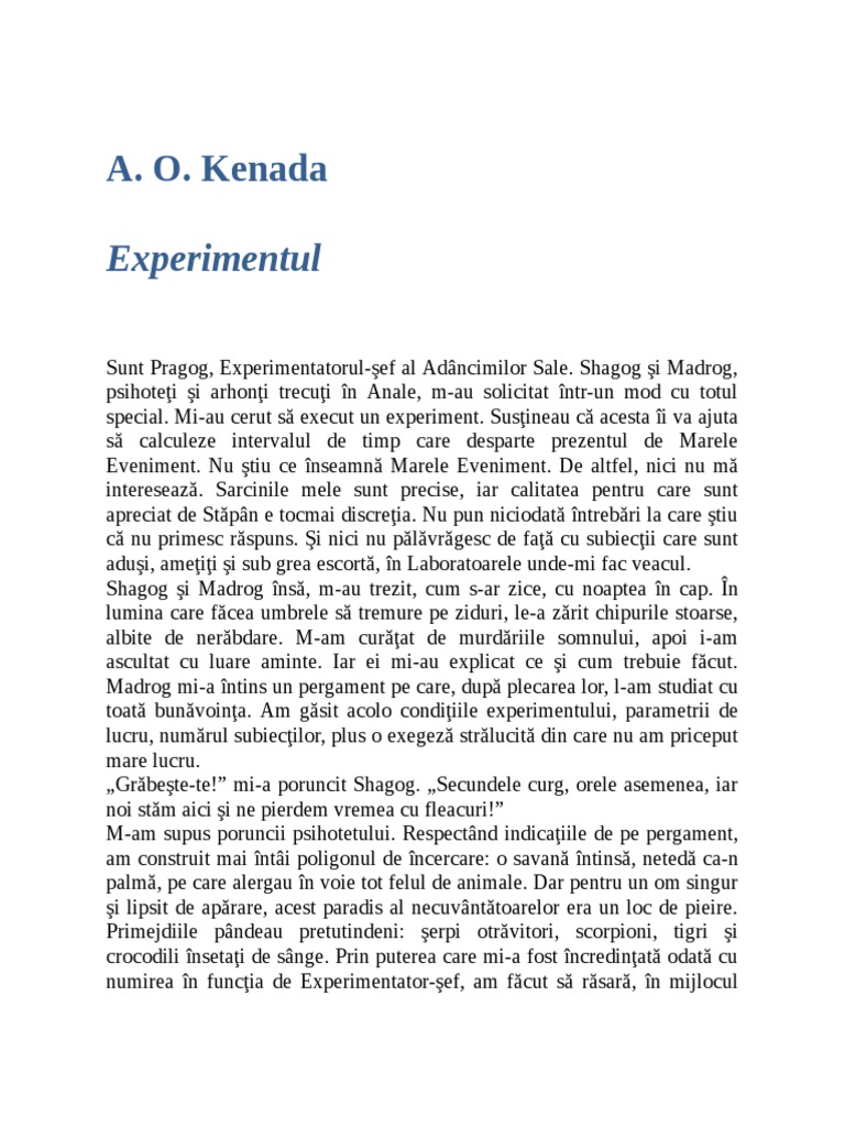 A. O. Kenada - Experimentul | PDF