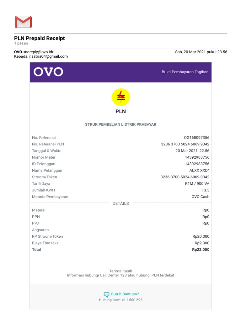 Bukti Pembayaran PLN Prabayar OVO | PDF