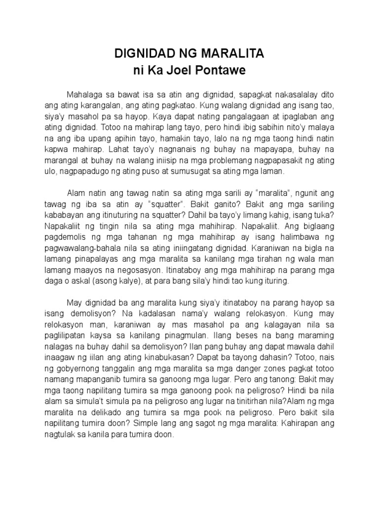 Dignidad NG Maralita | PDF