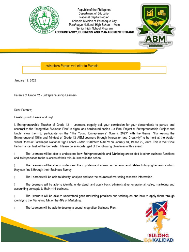 For Parents Approval and Permission | PDF | Entrepreneurship | Marketing