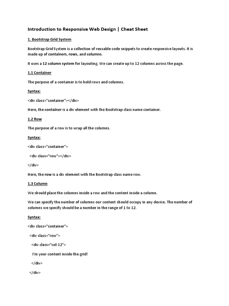 Responsive Web Site Cheat Sheet | Download Free PDF | Html Element | Html Responsive Web Site Cheat Sheet | Download Free PDF | Html Element | Html