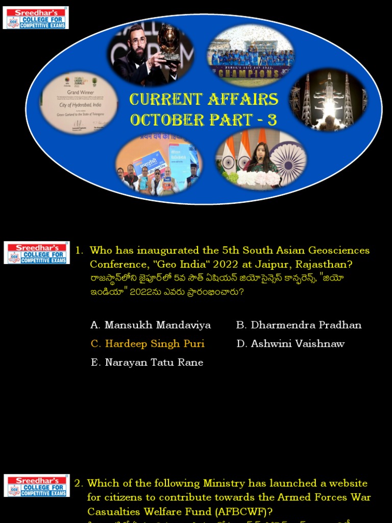 October Part-3 Monthly Current Affairs | PDF