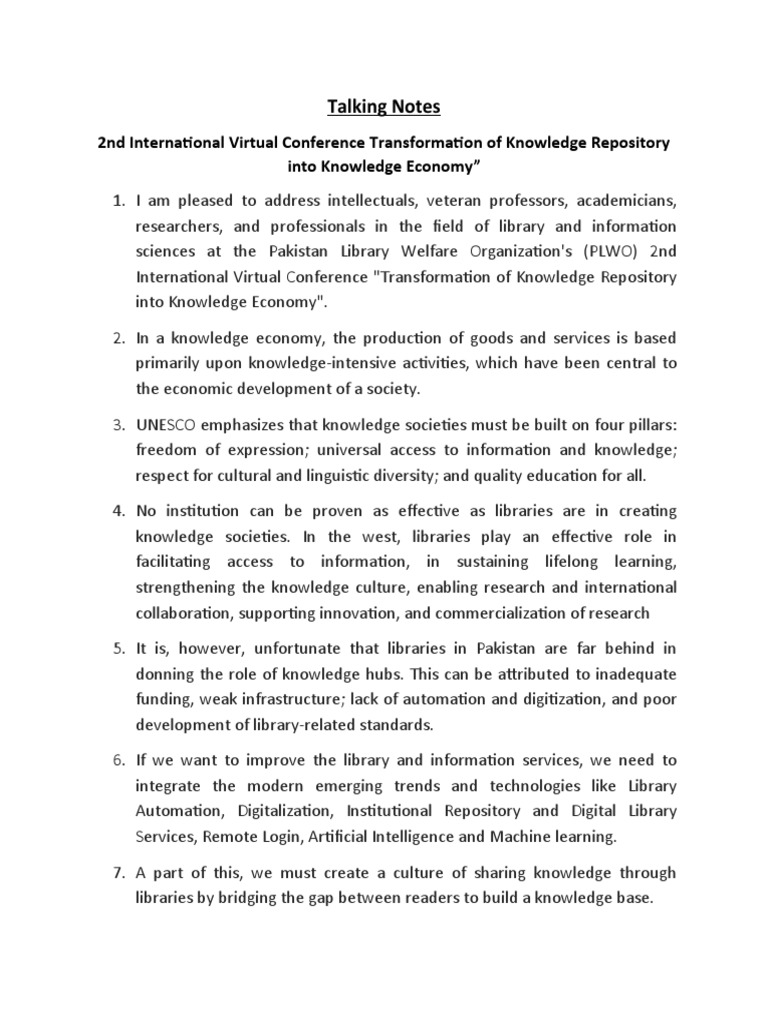 Talking Notes | PDF | Libraries | Knowledge Economy