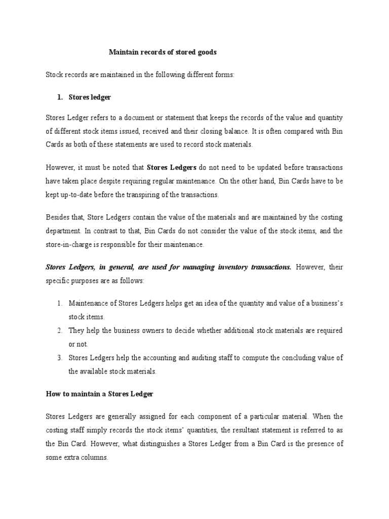 Topic 3 Maintain Records of Stored Goods | PDF | Receipt | Inventory
