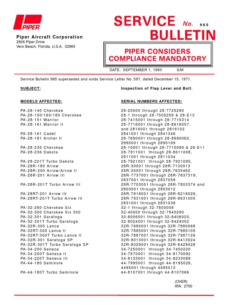 Piper Aircraft Flap Inspection | PDF | Screw | Manufactured Goods