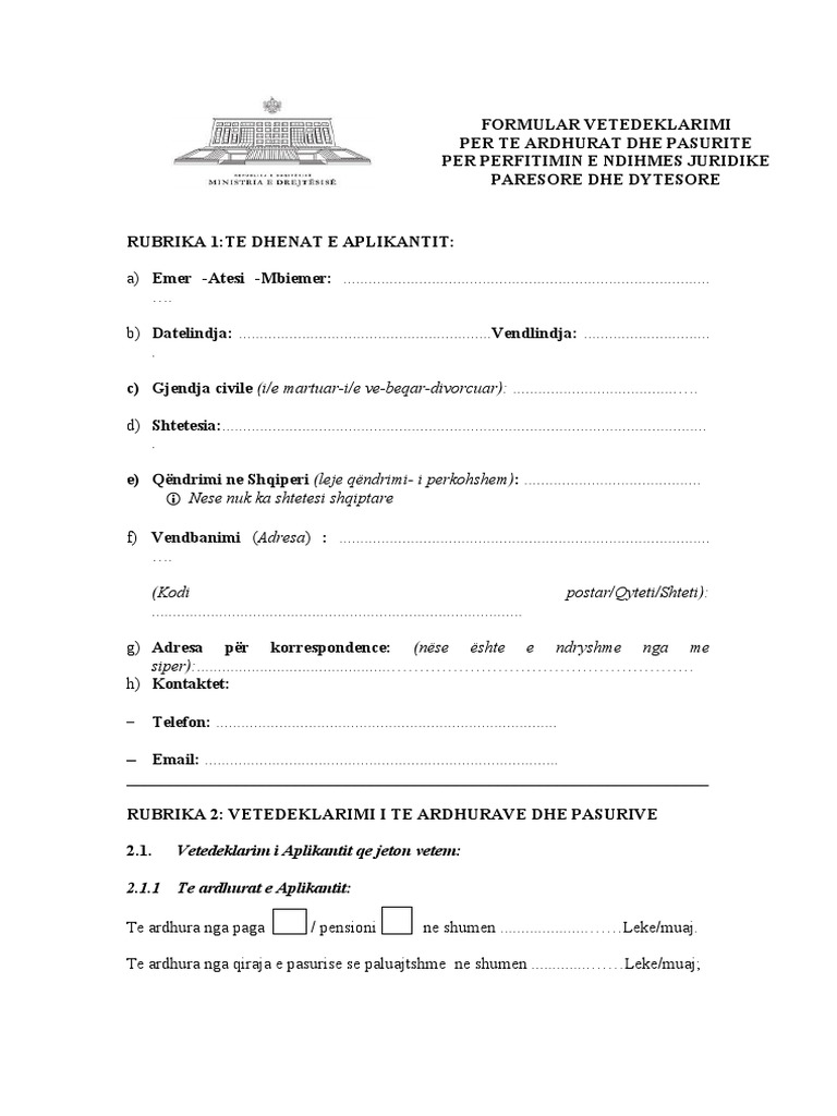 Formular Vetedeklarim Te Ardhura Pasuri | PDF