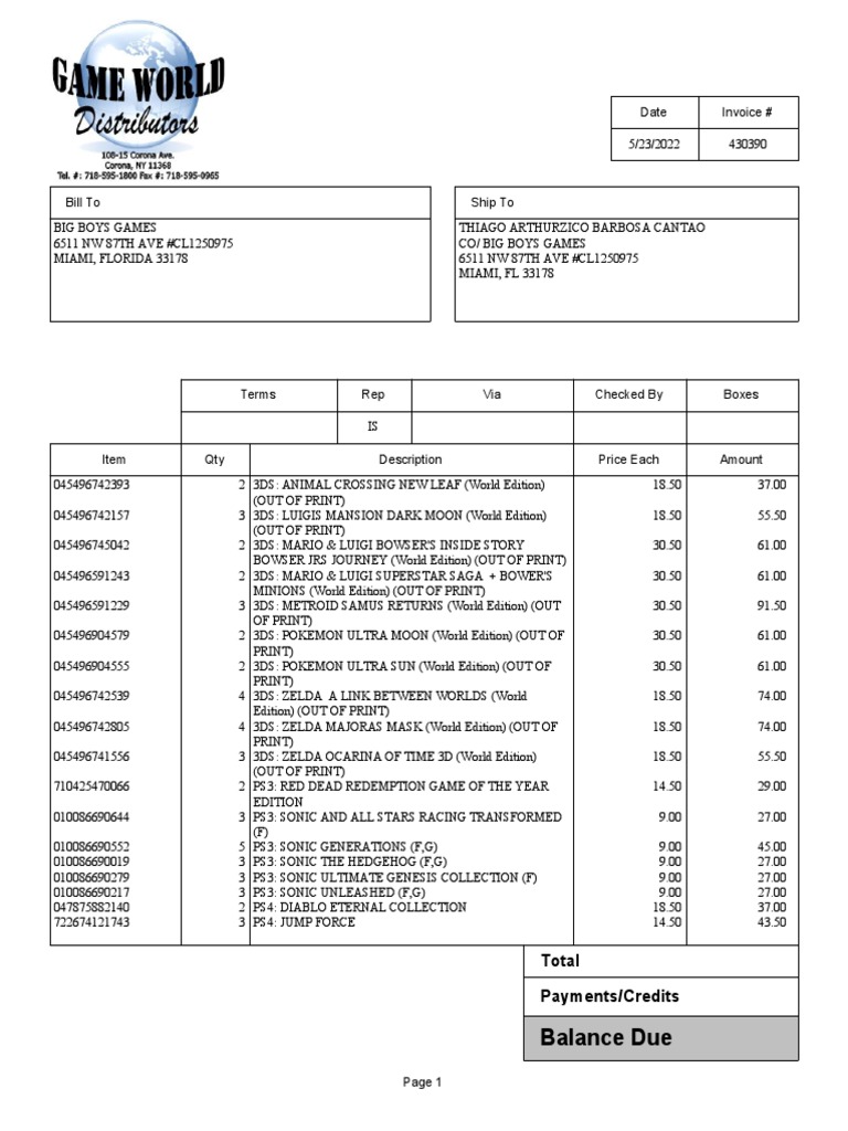 Inv 430390 From Game World Distributors 9444 | PDF | The Legend Of ...