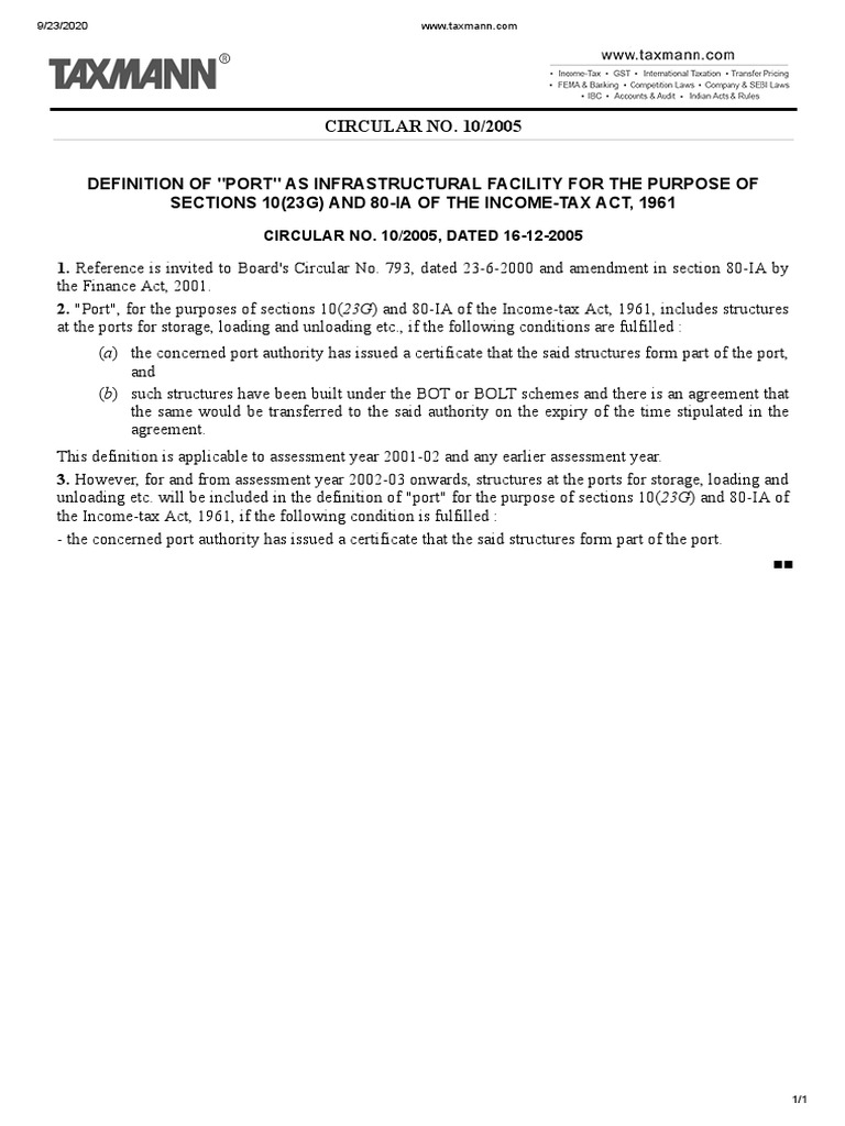 CBDT Circular 10 - 16.12.2005 - 80IA Port | PDF CBDT Circular 10 - 16.12.2005 - 80IA Port | PDF