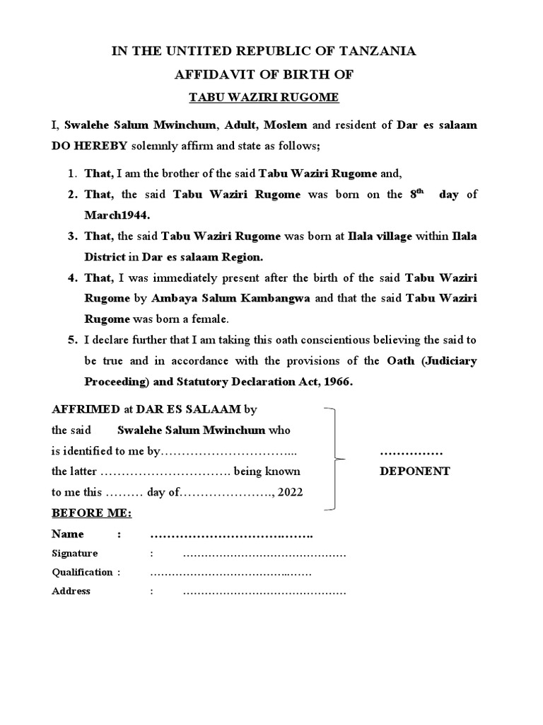 Affidavit of Birth | PDF | Religion & Spirituality