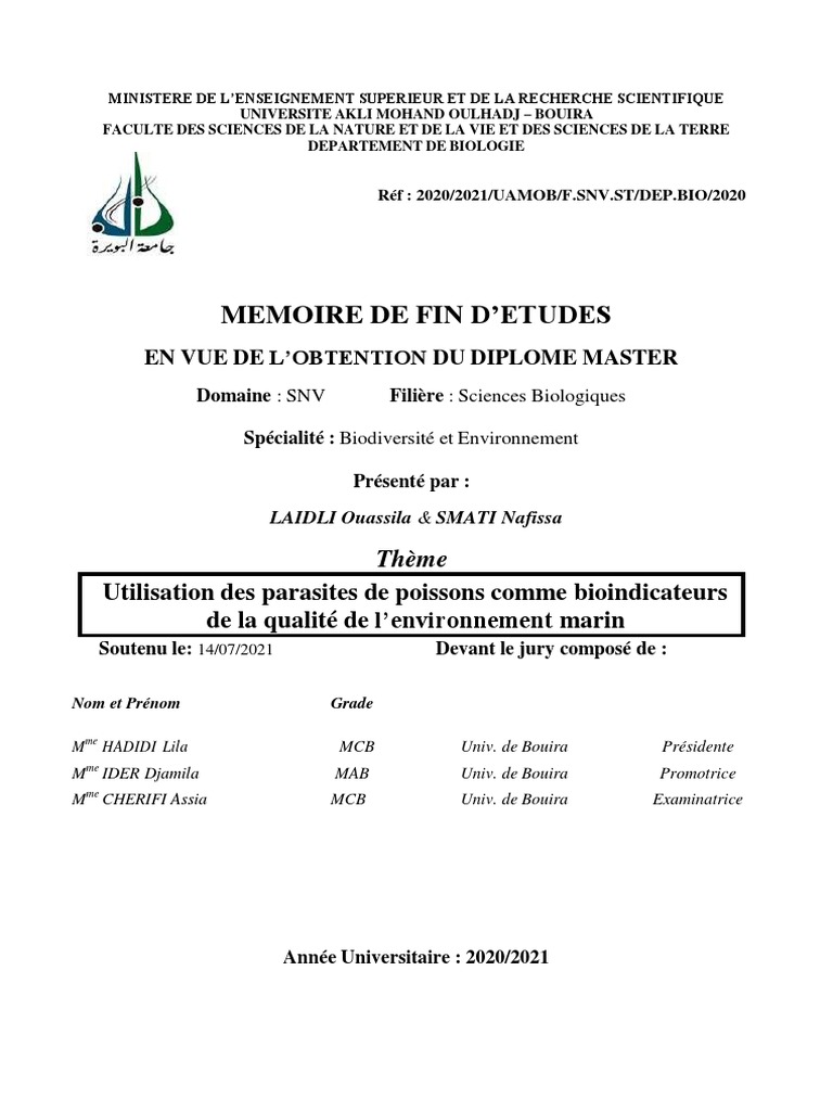 Memoire de Fin D'Etudes: en Vue de L'Obtention Du Diplome Master | Download Free PDF ...