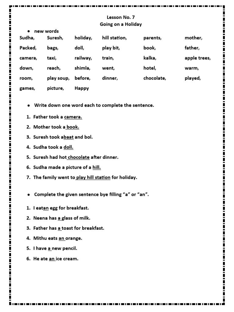 Class 1 Lesson No.7 | PDF