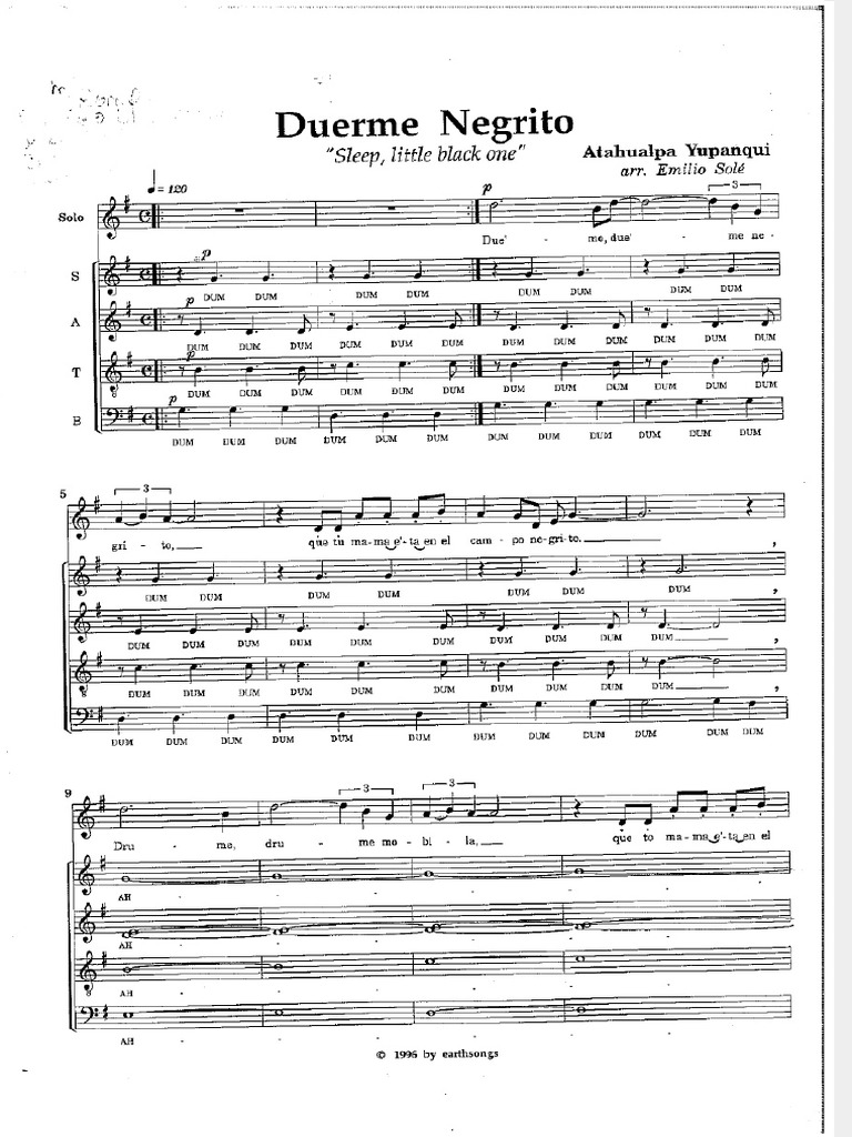 Fdocuments - Ec - Duerme Negrito Arr Emilio Sole | PDF