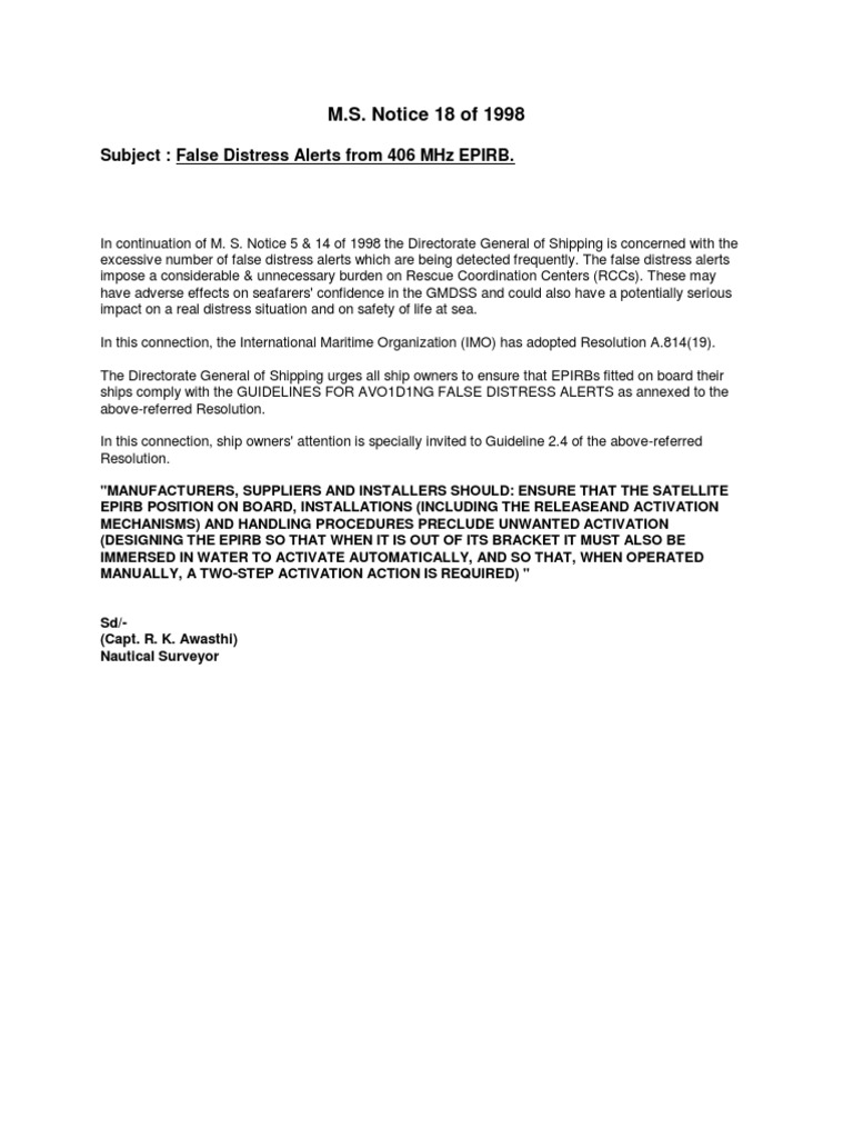 False Distress Alerts From 406 MHZ EPIRB | PDF