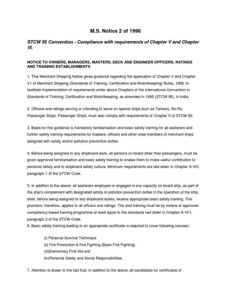 STCW 95 Compliance Guide India | PDF | Shipping