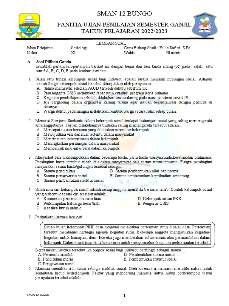 Soal Sosiologi Kelas 11 | PDF