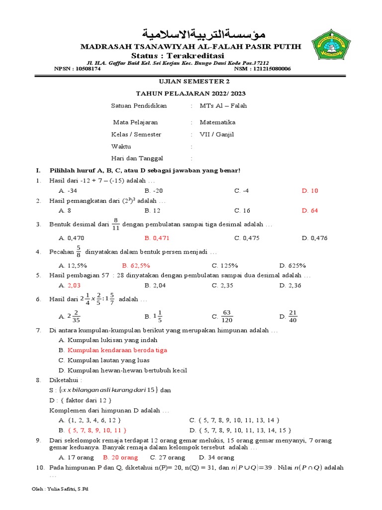 SOAL MTK KELAS 8 Genap | PDF