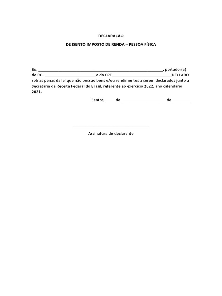 Declaração de Isento | PDF | Finanças e Administração de Capital