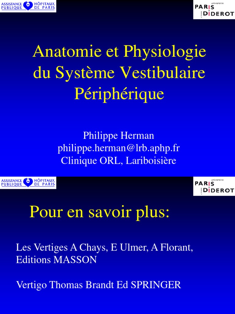 Anatomie et Physiologie du Système Vestibulaire | PDF | vertige ...