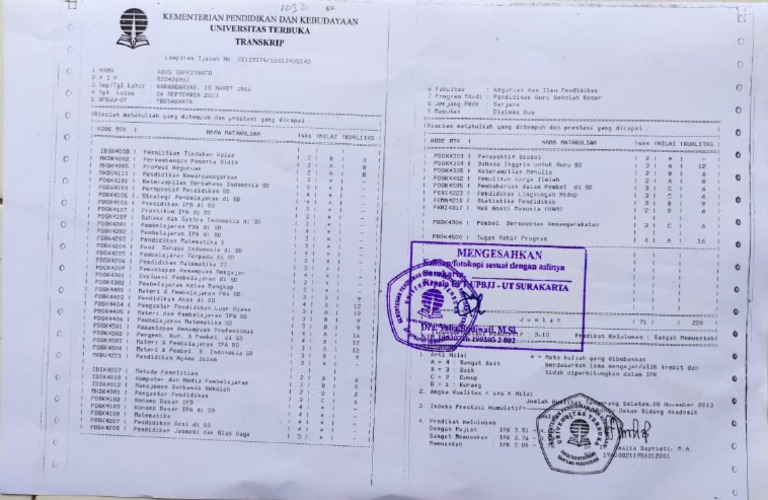 Transkrip S1 198603102010011011 | PDF