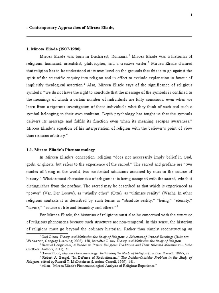 Mircea Eliade's Phenomenological and Comparative Approaches to the Study of Religion | PDF ...