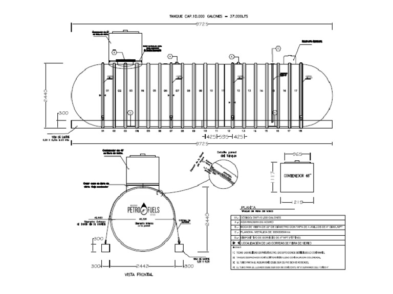 Industrias Petrofuels Plano Tanque DWT 10.000 Galones UST Combustibles Rev2 | PDF