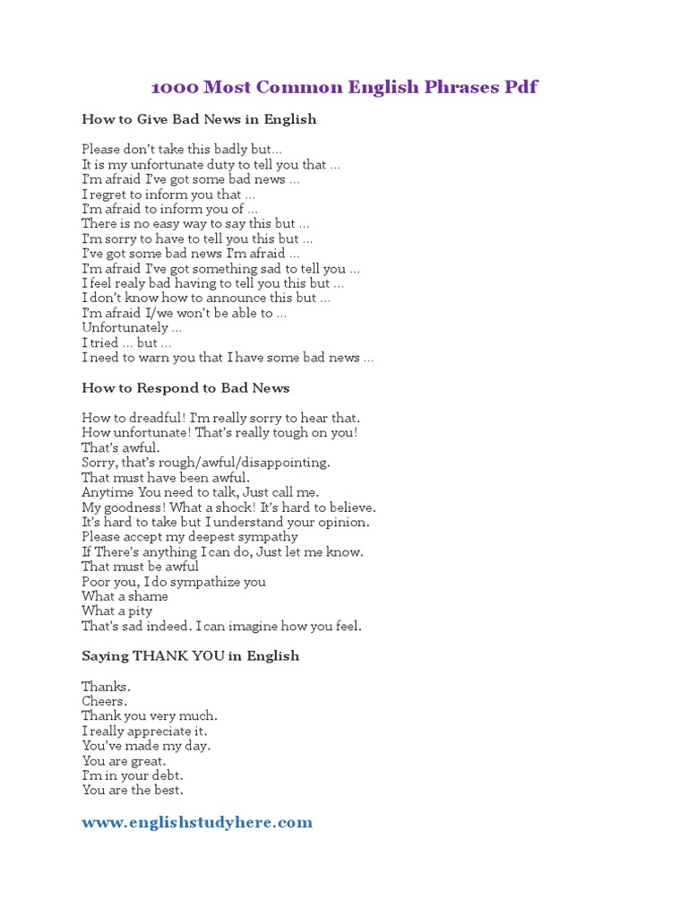 1000 Most Common English Phrases PDF | PDF | Language Arts & Discipline
