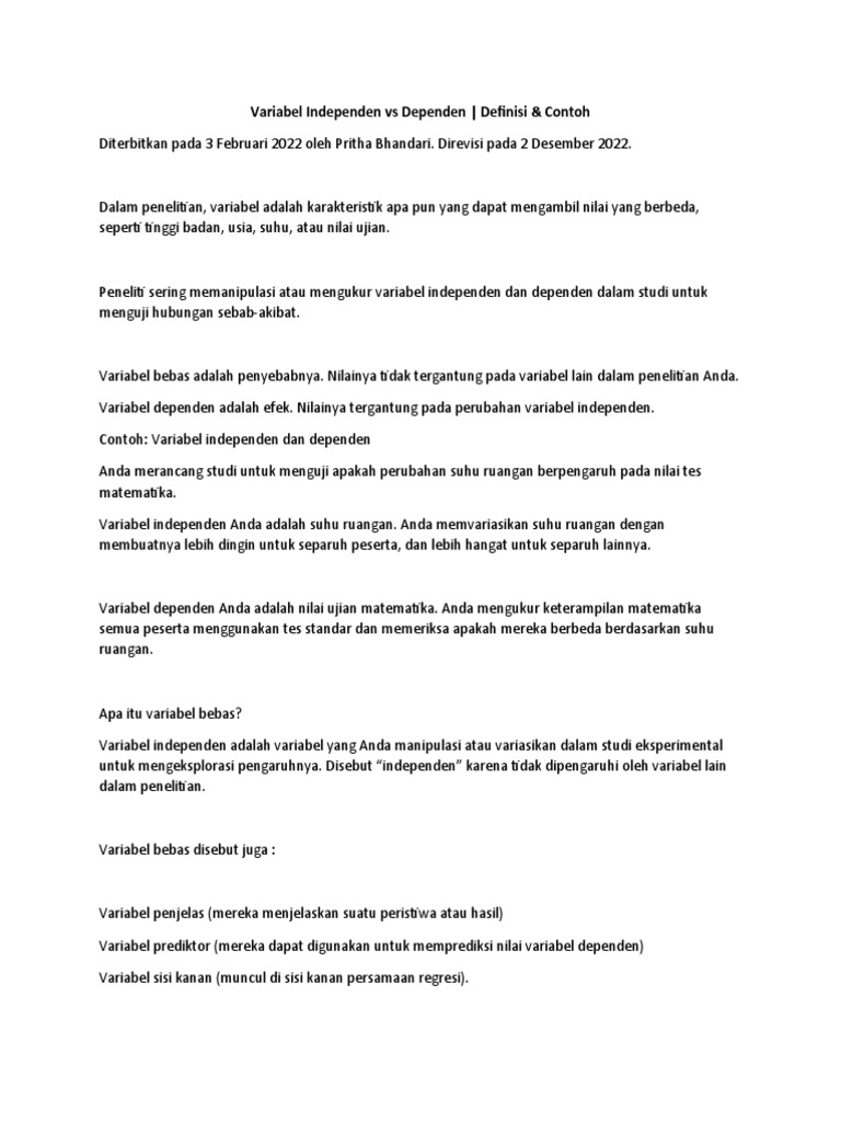 Variabel Independen dan Dependen: Panduan | PDF | Sains & Matematika