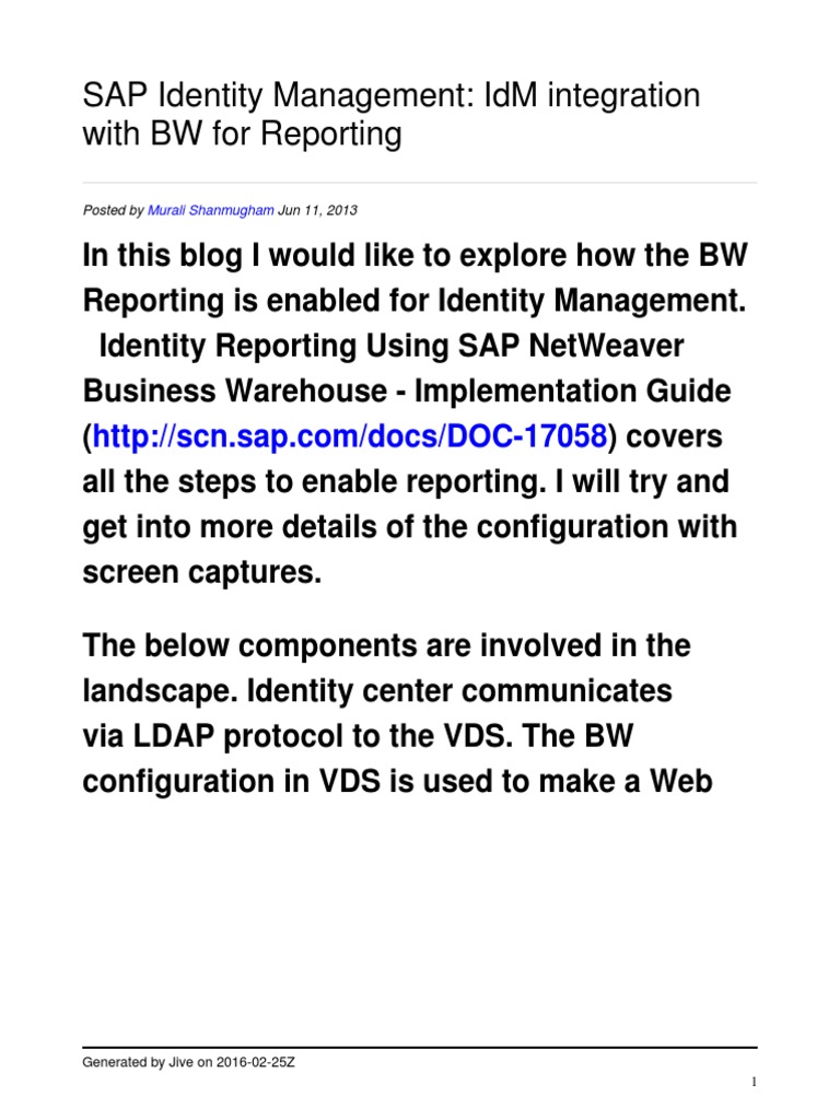 Idm Integration With BW For Reporting | PDF | World Wide Web | Internet & Web