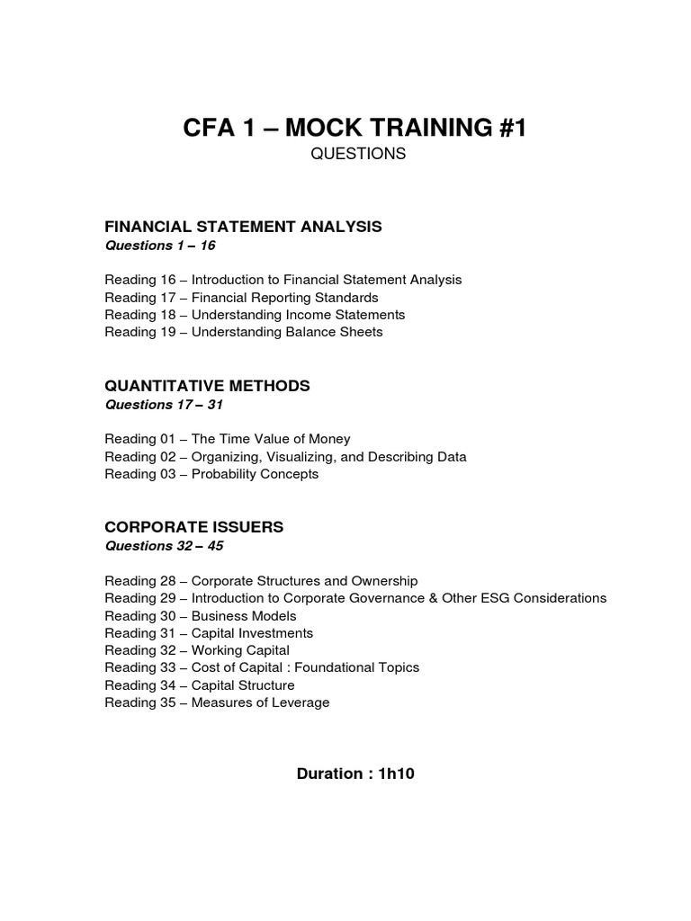 Mock Training #1 (Questions) | PDF | Financial Statement | Cost Of Capital