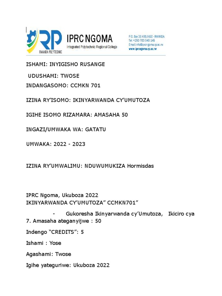 Ubumenyi mu Kinyarwanda cy'Umutoza | PDF