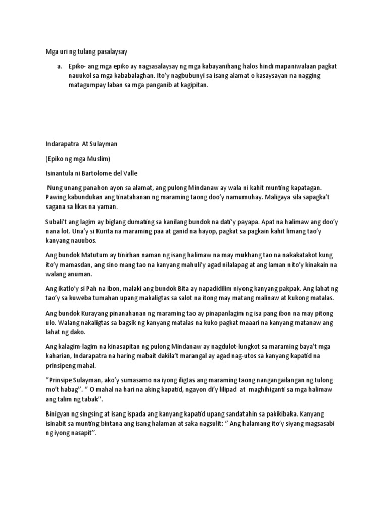 Mga Uri NG Tulang Pasalaysay REPORT | PDF Mga Uri NG Tulang Pasalaysay REPORT | PDF