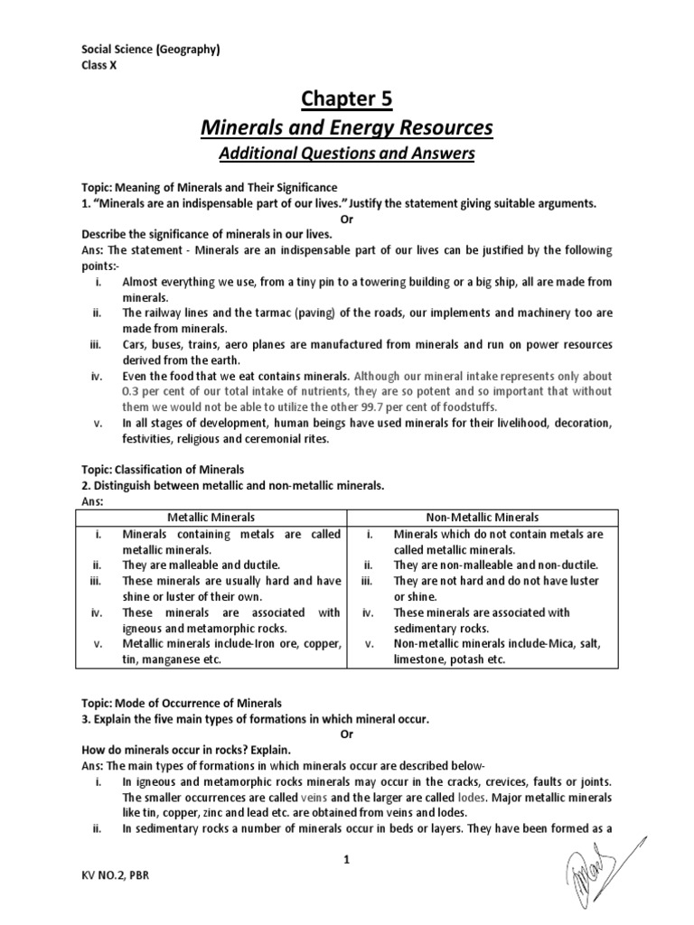Class 10 Chapter 5 Minerals and Energy Resources-Signed | PDF | Energy ...