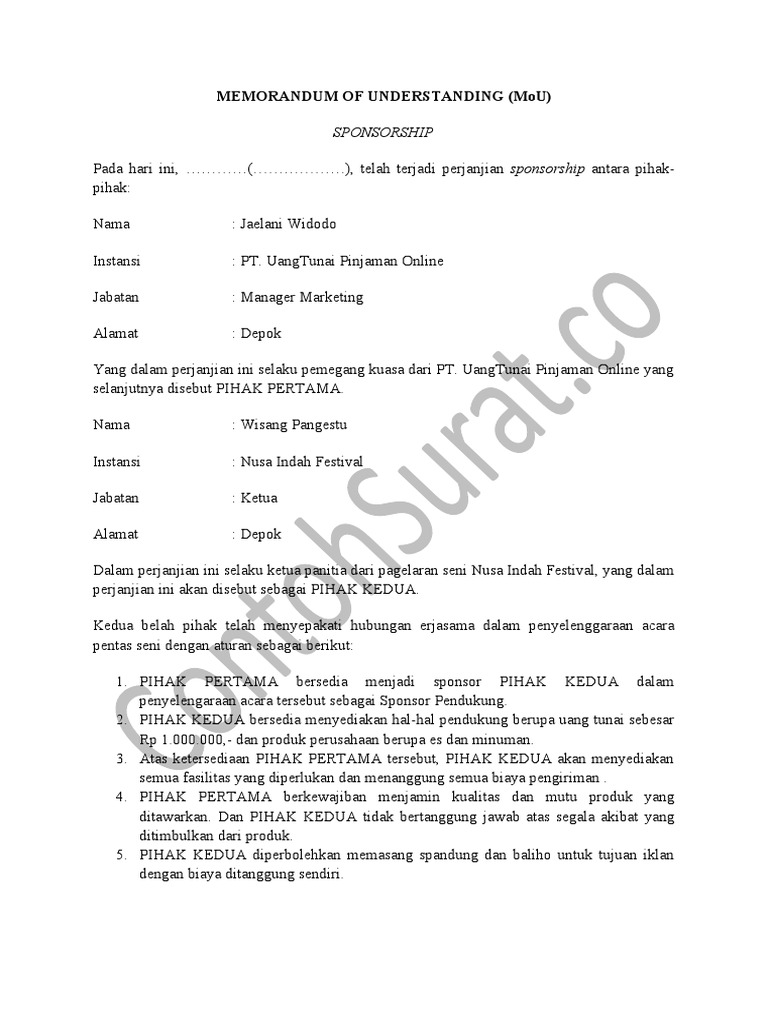 173 - Contoh MOU Kerjasama Sponsorship | PDF