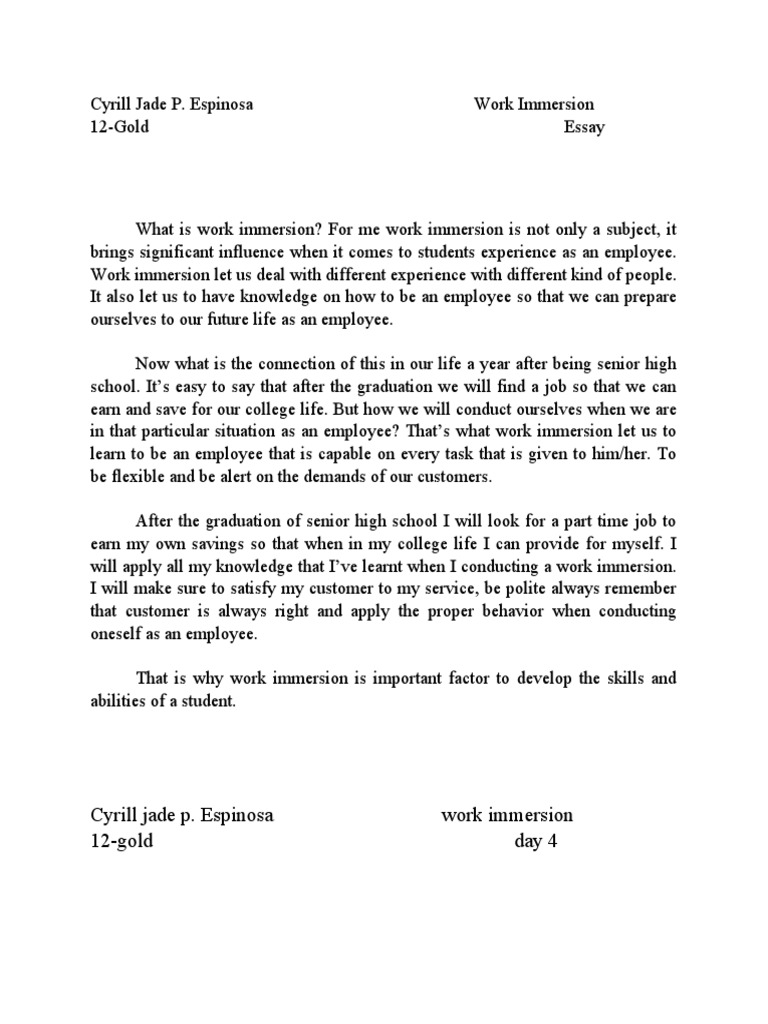 Work Immersion Experience | PDF | Learning | Behavioural Sciences