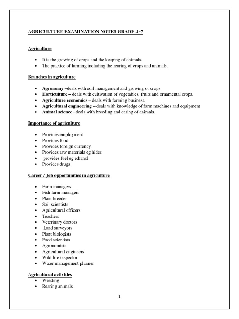 AGRICULTURE NOTES Grade 4-7 | PDF | Agriculture | Vegetables