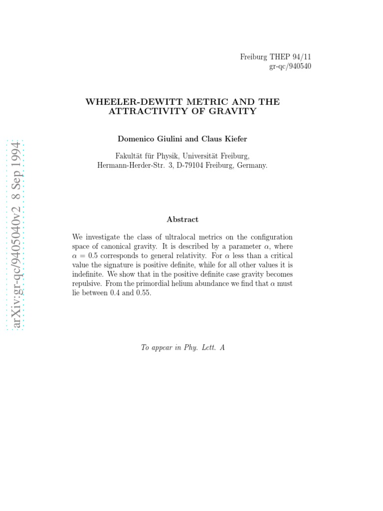 Wheeler-Dewitt Metric and The Attractivity of Gravity | PDF | General ...