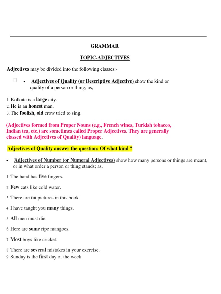 Adjectives Explanatory Notes Exercise 1 | PDF | Adjective | Noun