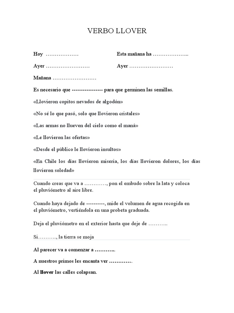 Completar Con El Verbo Llover | PDF