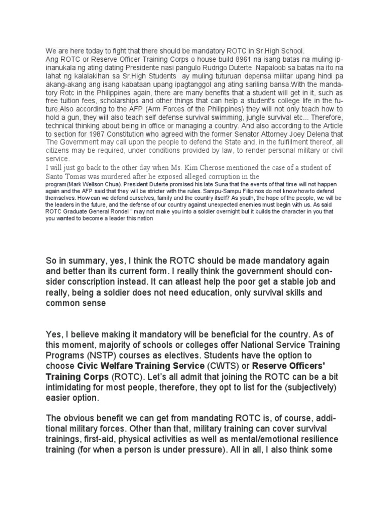 Debate Rotc | PDF | Reserve Officers' Training Corps