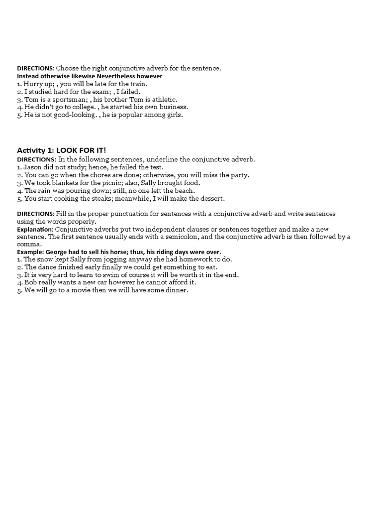 Conjunctive Adverb | PDF | Language Arts & Discipline