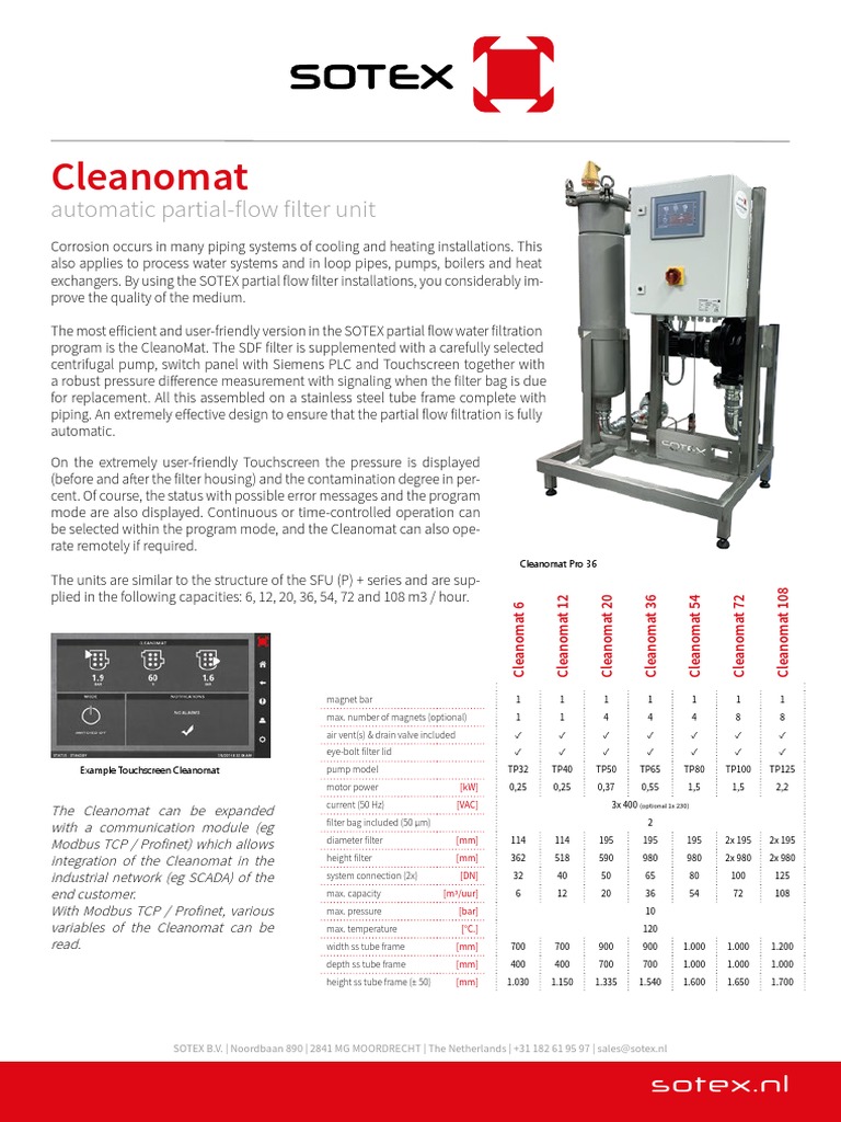 SOTEX Cleanomat Pro Automatic Filter Units | PDF | Filtration | Pipe ...