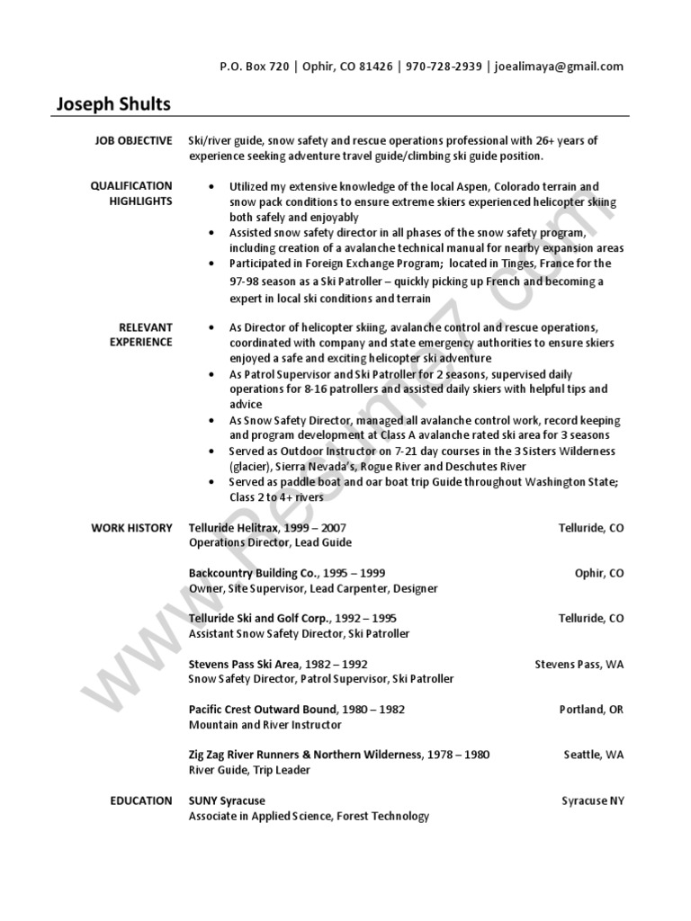 Outdoor / Rescue Operations Resume Sample | PDF | Snow | Business