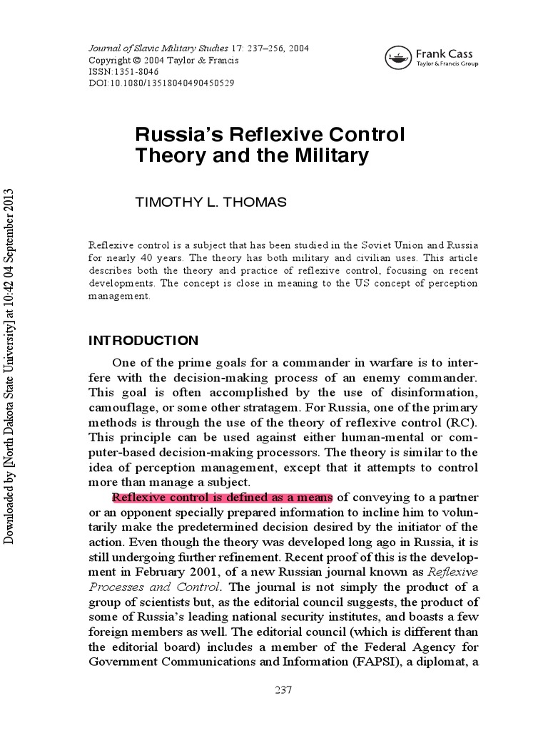 Russia's Reflexive Control Theory and The Military | PDF | Information ...