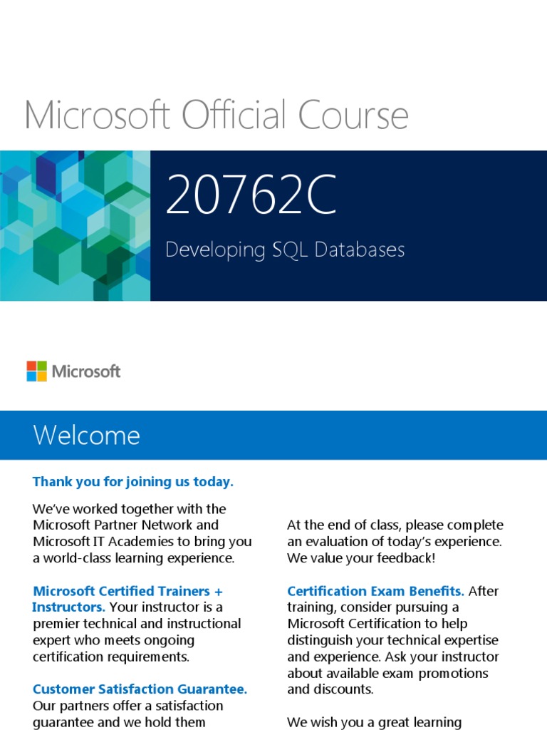 Microsoft Official Course: Developing SQL Databases | PDF | Microsoft Sql Server | Hyper V
