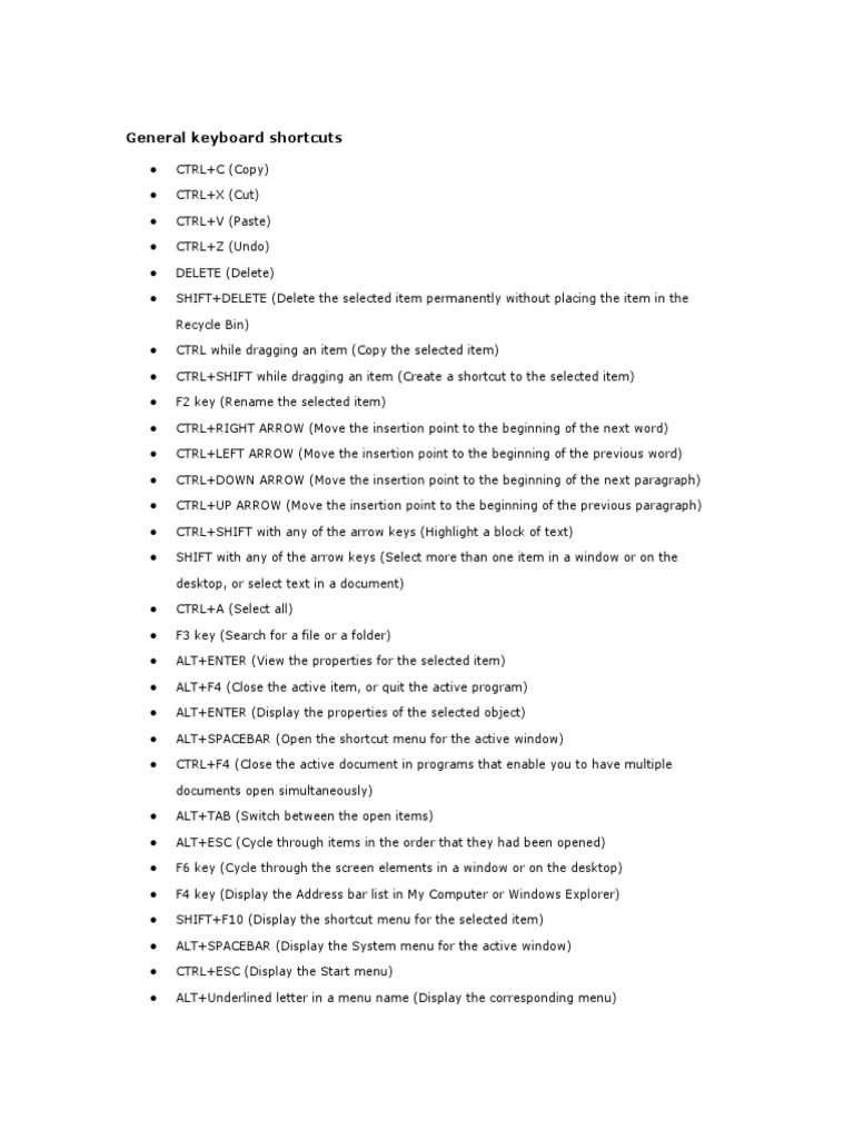 General Keyboard Shortcuts | PDF | Microsoft Windows | Computer Keyboard