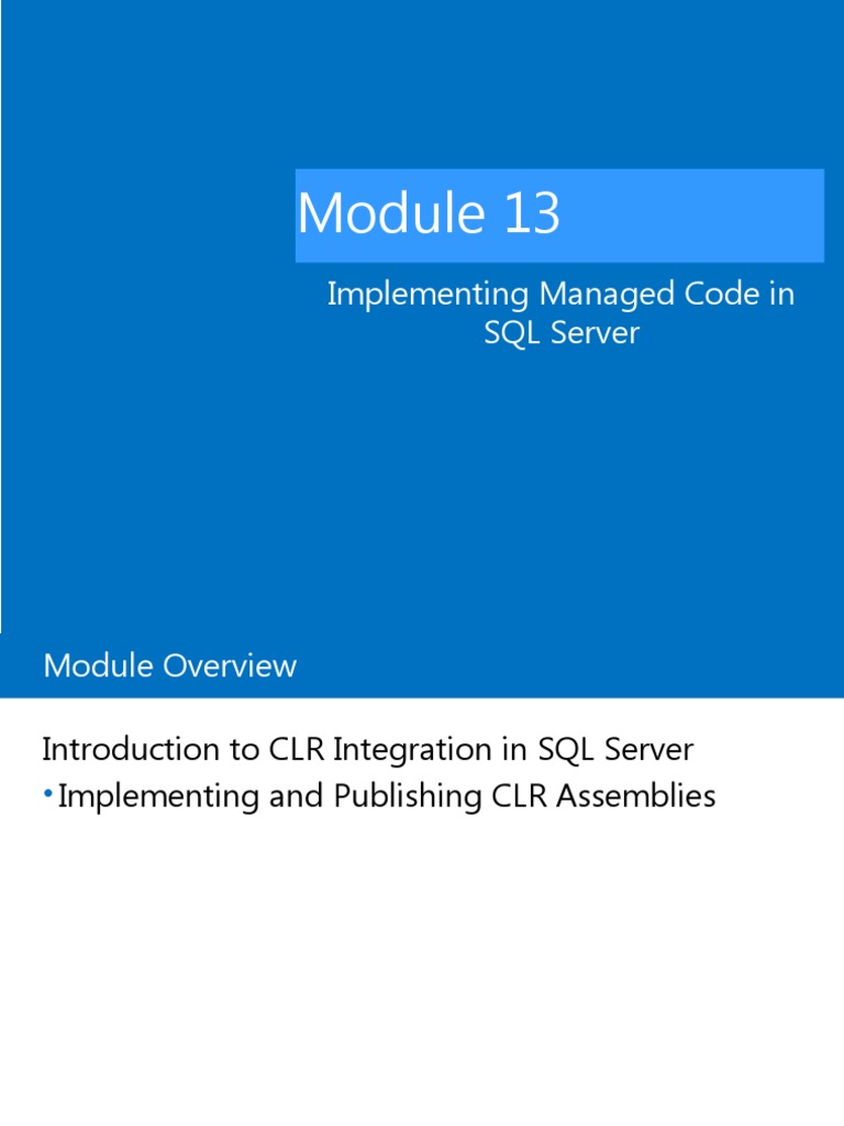 Implementing Managed Code in SQL Server | PDF | Microsoft Sql Server | Software Framework