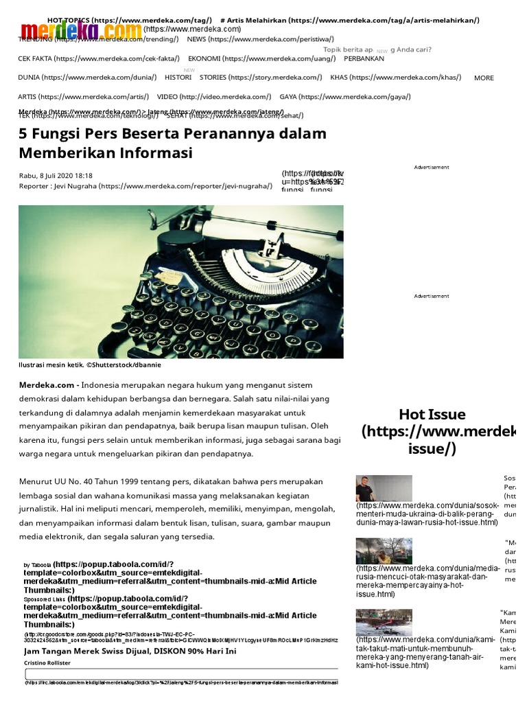 5 Fungsi Pers Beserta Peranannya Dalam Memberikan Informasi | PDF