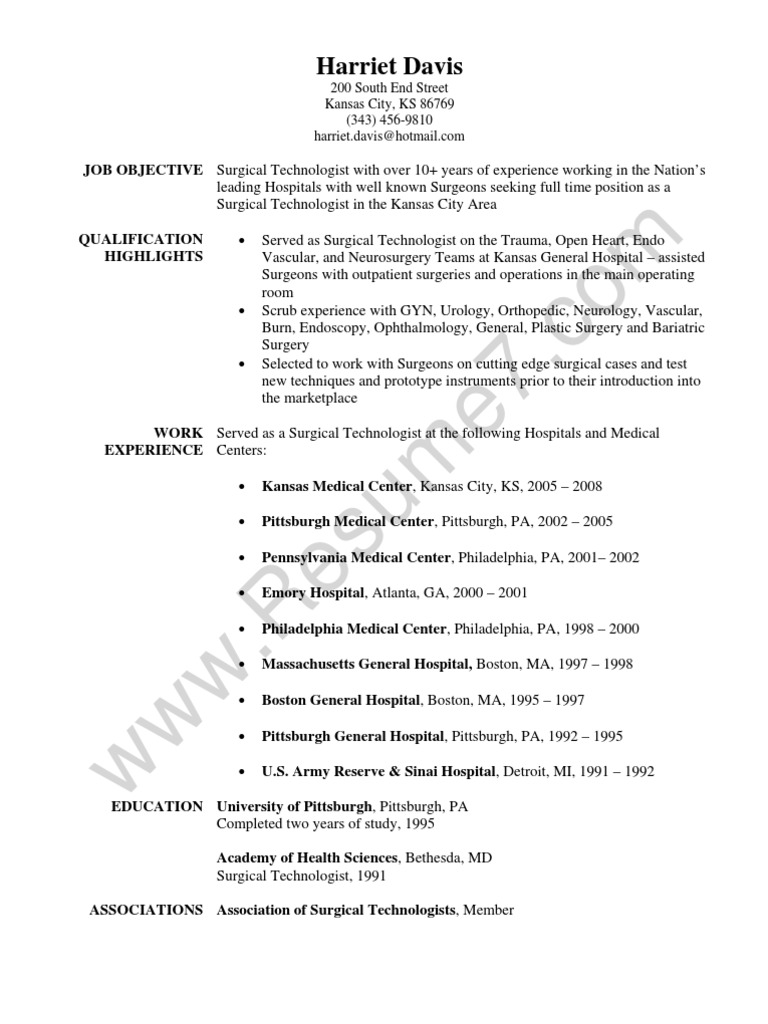 Surgical Technologist Resume Sample | PDF | Surgery | Health Sciences